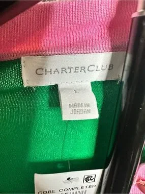 Charter Club | Sweaters | Charter Club Green Cardigan With Pink ...
